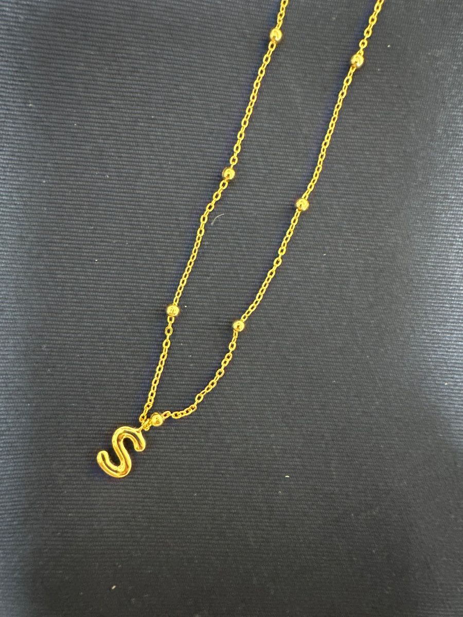 Gold Filled Puffy Initial Necklace with Gold Ball Stations – Gigi’s ...
