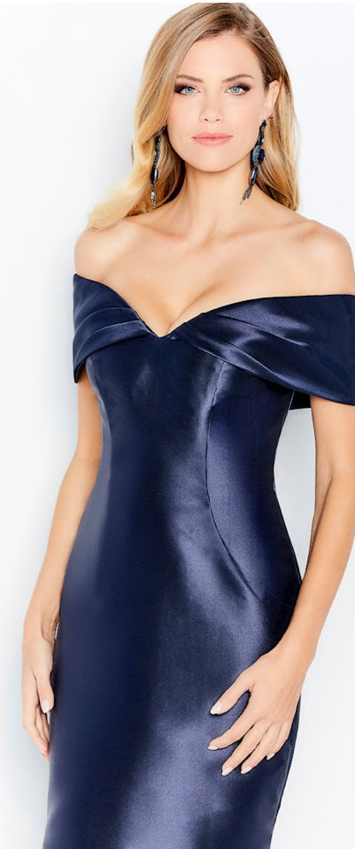 Cameron Blake 120622 Navy Off the Shoulder Long Gown – Gigi’s Closette Ltd.