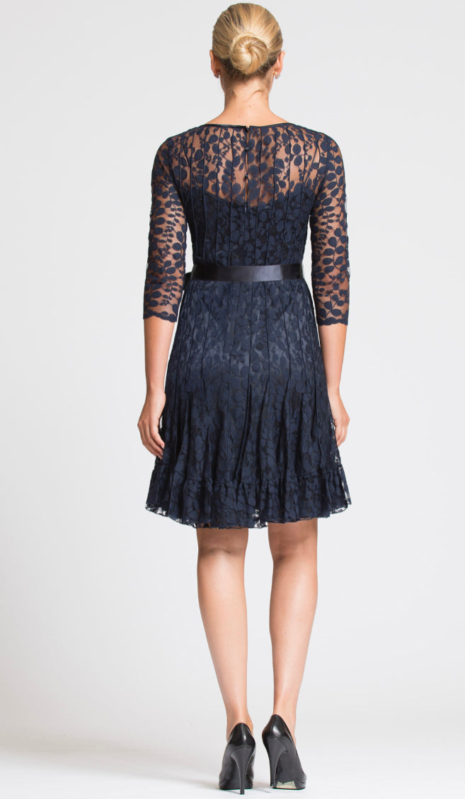 Teri Jon 29067 Navy Pin Tuck Lace MIDI Dress – Gigi’s Closette Ltd.